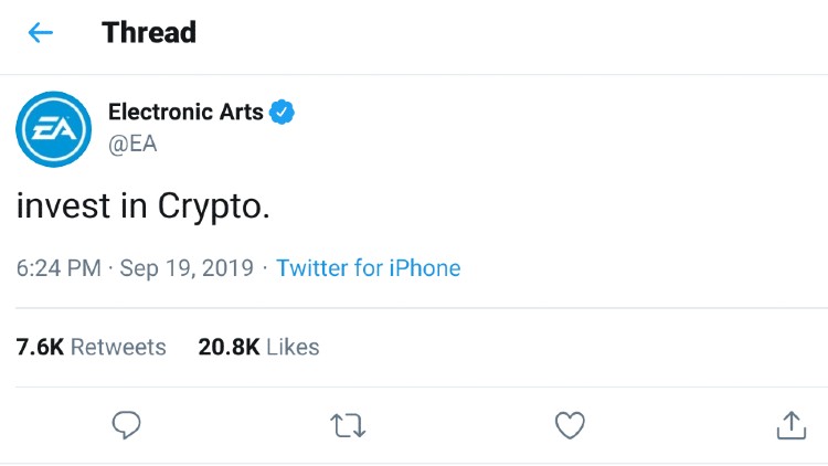 EA’s ‘Invest in Crypto’ tweet kicks off wider debate - BlockchainGamerBiz